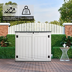 VINGLI Upgraded 260 Gallon Outdoor Storage Box, Lockable HDPE Storage Containers with Lid, Wooden Grain Surface Deck Box Patio Furniture for Garden, Pool, Balcony, Yard