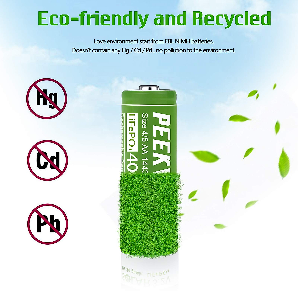 PEEKAYA (4-Pack) 14430 Rechargeable Battery LifePo4 3.2V 400mAh for Ourdoor Gardan Solar Light (1.7in), Eco-Friendly and Safe