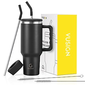 VUSIGN 40 oz Tumbler with Handle and Straw Lid, Stainless Steel Vacuum Insulated Tumbler Travel Mug Water Bottle Cup for Water Iced Tea Coffee Smoothie Car, Black