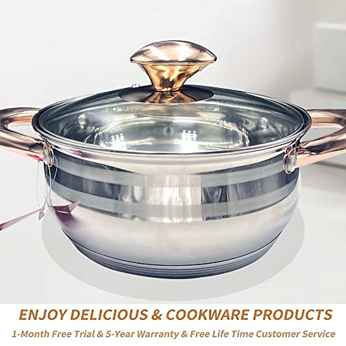 BAERFO 1.5 Quart Stock Pot,5 Ply 18/8 Stainless Steel Cooking Stock Pot with Lid, 1.5 QT Soup Pot, Healthy Stockpots, Casserole, Stew, Induction, Oven,Gas and Dishwasher Safe Pot