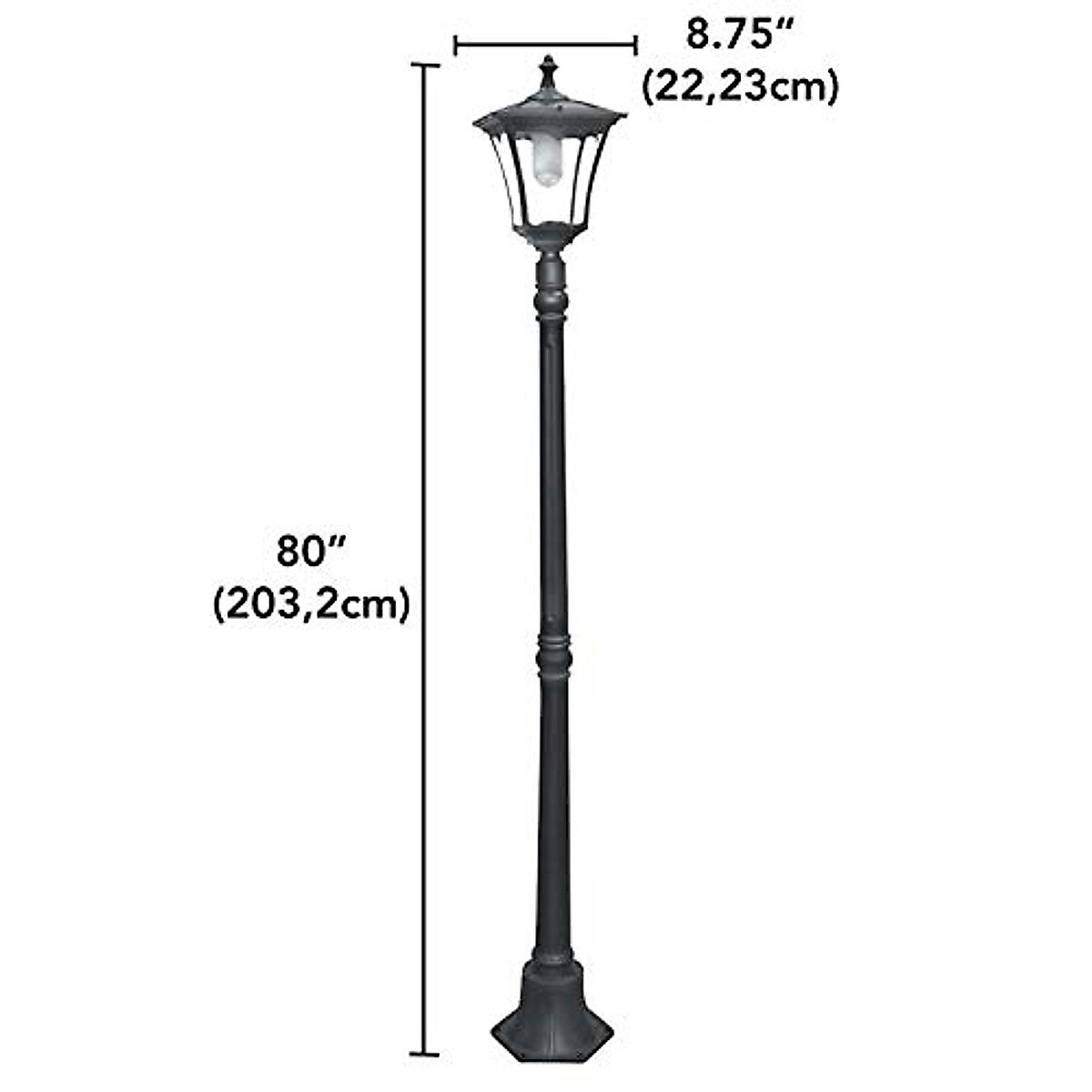 Sterno Home GL23716BK Outdoor Solar LED Street Light, for Patio, Post Light, Garden, 80” High, 1-Pack, Black