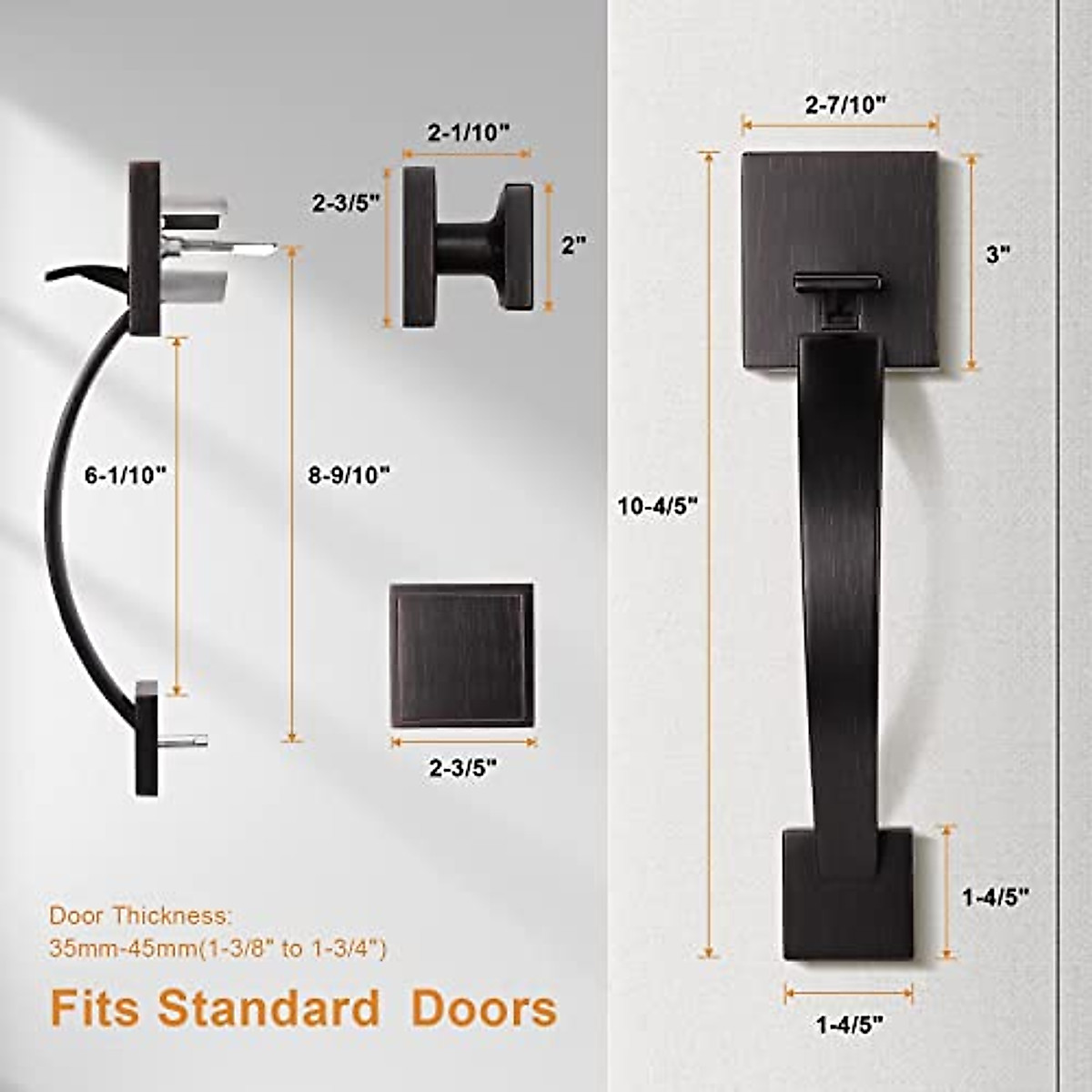 Tinewa Main Entrance Keyless Door Handleset, Front Door Handle with Lever Inside, Low Profile Front Lock Handleset with Halifax Oil Rubbed Bronze Finish, Reversible for Right & Left Sided