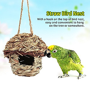 Fdit Bird Nest, Handwoven Straw Bird Nest Cage House Hatching Breeding Cave in 3 Size for Parrot, Canary or Cockatiel or Other Birds(S)