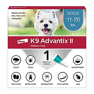 K9 Advantix II Medium Dog Vet-Recommended Flea, Tick & Mosquito Treatment & Prevention | Dogs 11-20 lbs. | 1-Mo Supply