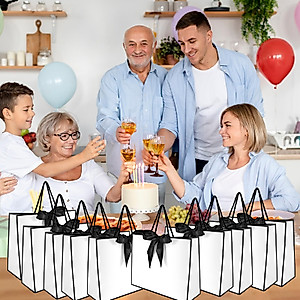 10 Pcs Thank You Gift Bags with Handle Tissue Paper Bag with Bow Ribbon Welcome Gift Bags for Wedding Bridal Groomsmen Bridesmaid Birthday Baby Shower Retirement, 12.6 x 9.8 x 4.3'' (Black White)