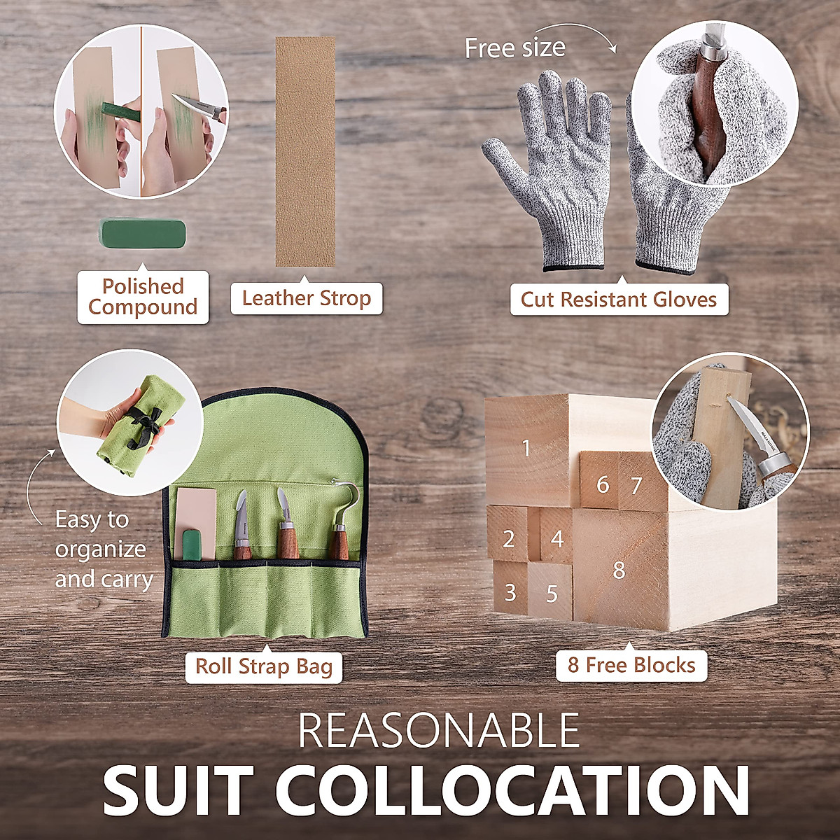 Wood Whittling Kit for Beginners - Experience Ideal for Novice Wood Carvers, Complete with 3 Carving Knives, 8 Basswood Blocks, and Safety Gloves. A Great Wood Carving Tools Set for Adults and Kids