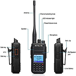 Retevis RT3S Dual Band DMR Radio, Digital Analog 2 Way Radio with GPS APRS, 3000Ch 10000 Contacts 2000mAh, Long Range Handheld Walkie Talkie for Traveling Hiking (Black 1 Pack)