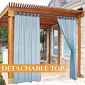 RYB HOME Sheer Curtains Waterproof - Detachable Tab Top Semi Transparent Patio Curtain with 1 Free Rope, Privacy Thermal Drapes, Easy Hanging for Outdoor Living Space, 54" Wide, 96" Long, Navy Blue