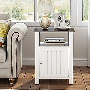 ChooChoo Farmhouse Nightstand, Rustic Vintage End Side Table with Storage for Bedroom Living Room, White