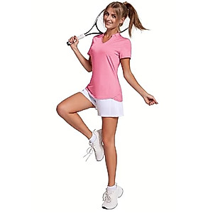 COOrun Women's Short Sleeve T-Shirt Quick Dry Athletic Running Workout Yoga Top Tee Tennis Shirts B_Peach Pink Large