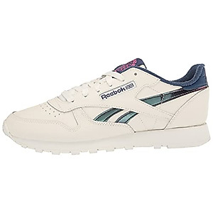 Reebok Women's Classic Leather Sneaker, Chalk/Batik Blue/Atomic Pink, 8