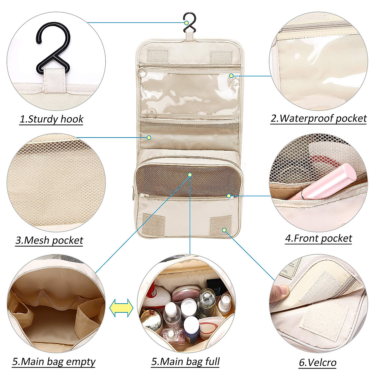 SELLYFELLY Hanging Toiletry Bag for Travel Cosmetic Makeup Organzier Waterproof Bathroom Shower Bag for Women and Men