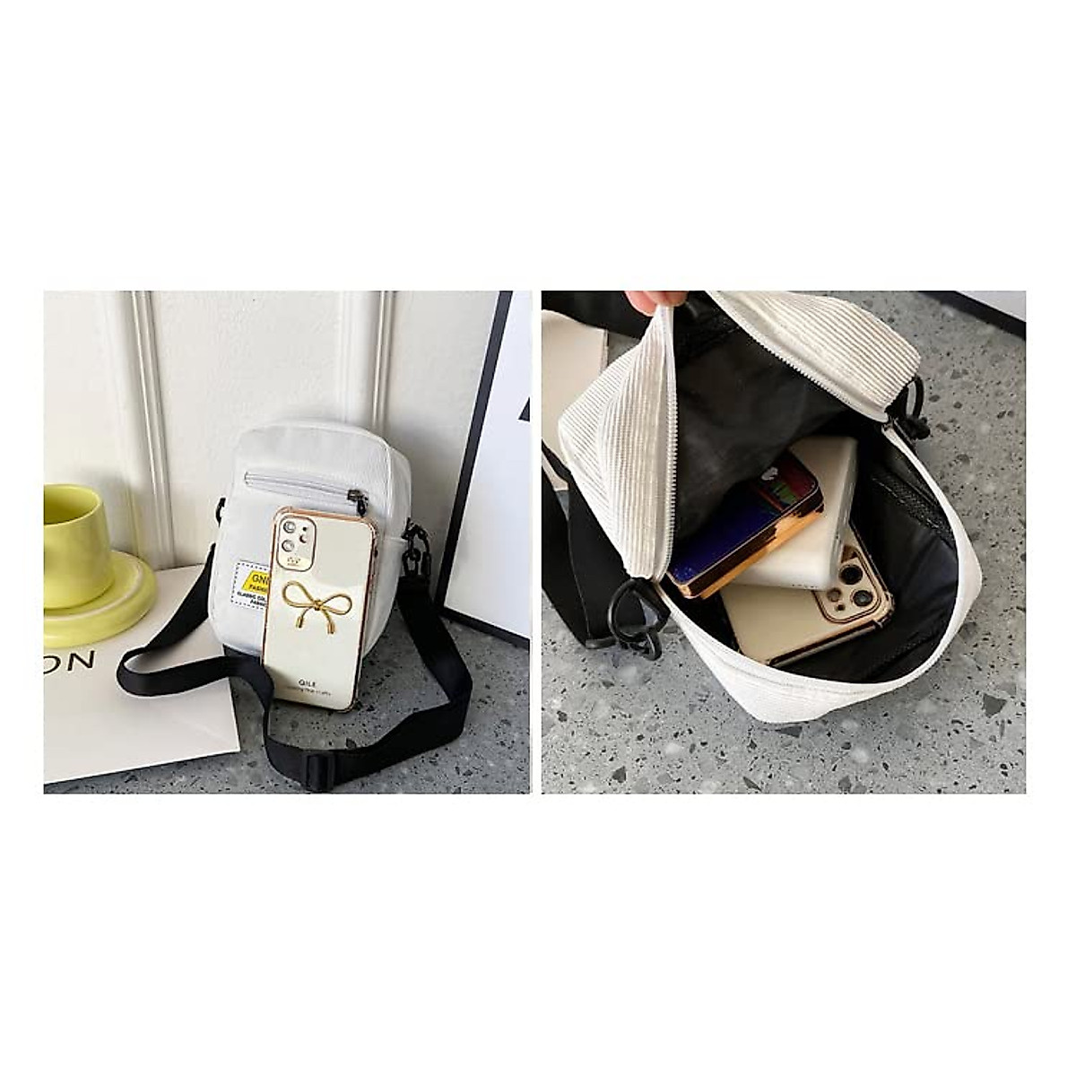 RICHTRUE Corduroy Purse Small Crossbody Bag Mens Bag Purses for Women Crossbody Bag Aesthetic Purse (Black)