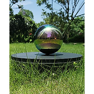 Pangmao Rainbow Gazing Globe Mirror Ball in Stainless Steel, Shiny Hollow Sphere Sparkling Housewarming Outdoor Ornament (8 Inch)
