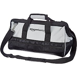 Amazon Basics Durable Wear-Resistant Base, Tool Large Standard Bag with Strap, 16 Inch, Black & Grey