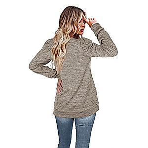 Sweaters for Women 2024 Fall Crew Neck Tunic Tops Sweatshirts Fashion Clothes Khaki L