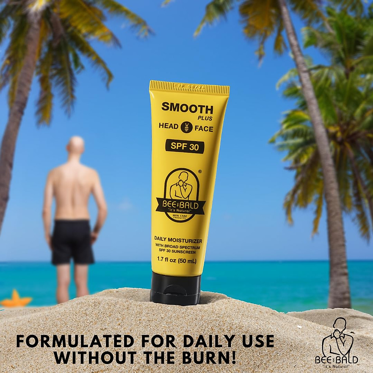 Bee Bald SMOOTH PLUS Head & Face Moisturizer with SPF 30 Sunscreen Lotion Protecting Skin From Harmful UVA/UVB Rays While Hydrating, Moisturizing and Toning, 1.7 Fl Oz