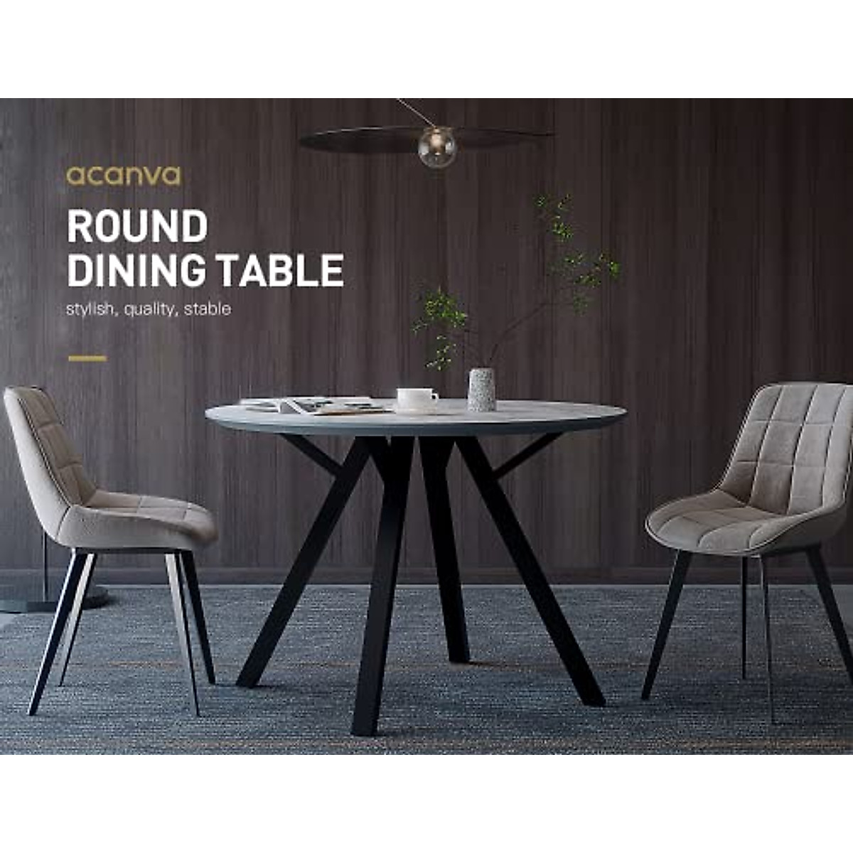 Acanva Small Round Dining Table for 4 Person, MDF & HPL Surface and Sturdy Base Structure, Modern Design for Kitchen, Living Room & Apartment, Easy Assembly, 43.3” Diam. x 30” H, Grey Concrete