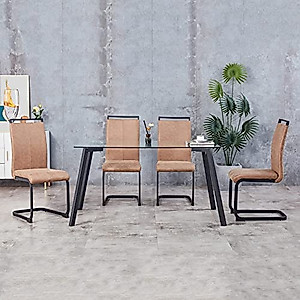 BAOPIN Modern Dining Chairs Set of 4, Brown Side Dining Room Chairs, Armless Kitchen Chairs with Faux Leather Padded Seat High Back and Sturdy Chrome Legs, Chairs for Dining Room,Kitchen,Living Room