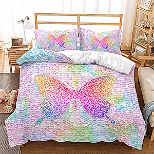 CVHOUSE Rainbow Butterfly Duvet Cover Twin Size,Rainbow Butterfly Bedding Set for Girls Kids Teens,Rainbow Butterfly Comforter Cover,1 Duvet Cover 2 Pillowcases 3 Piece