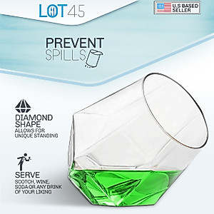 Lot45 Diamond Shaped Plastic Wine Glasses - 30pc 12oz Plastic Whiskey Glasses Stemless Wine Glass Bachelorette Glasses