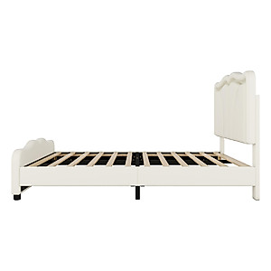 Full Size PU Upholstered Platform Bed,Bed Frame with LED Lights,Bedstead with Adjustable Headboard Height,Suitable for Kids Teenagers, Boys, Girls No Box Spring Needed, Easy Assembly (White, Full)