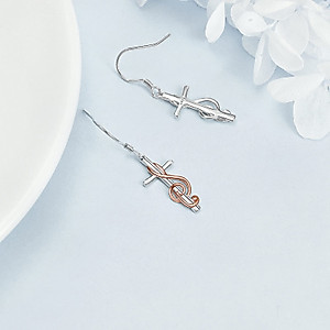 MONGAS Musical Note Cross Earrings For Women Sterling Silver Conformation Jewelry Gifts For Women