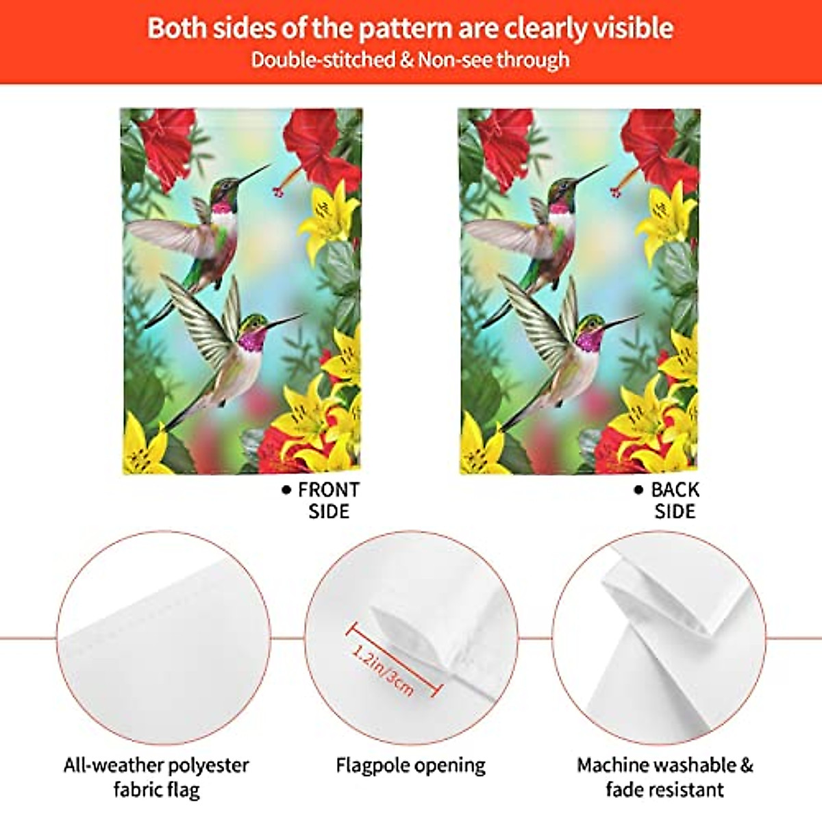 Hummingbirds Flowers Floral Birds Leaves Garden Flag Banner Double Sided Welcome Flags for Party Christmas Festival Outdoor Decor 12 x 18 Inch