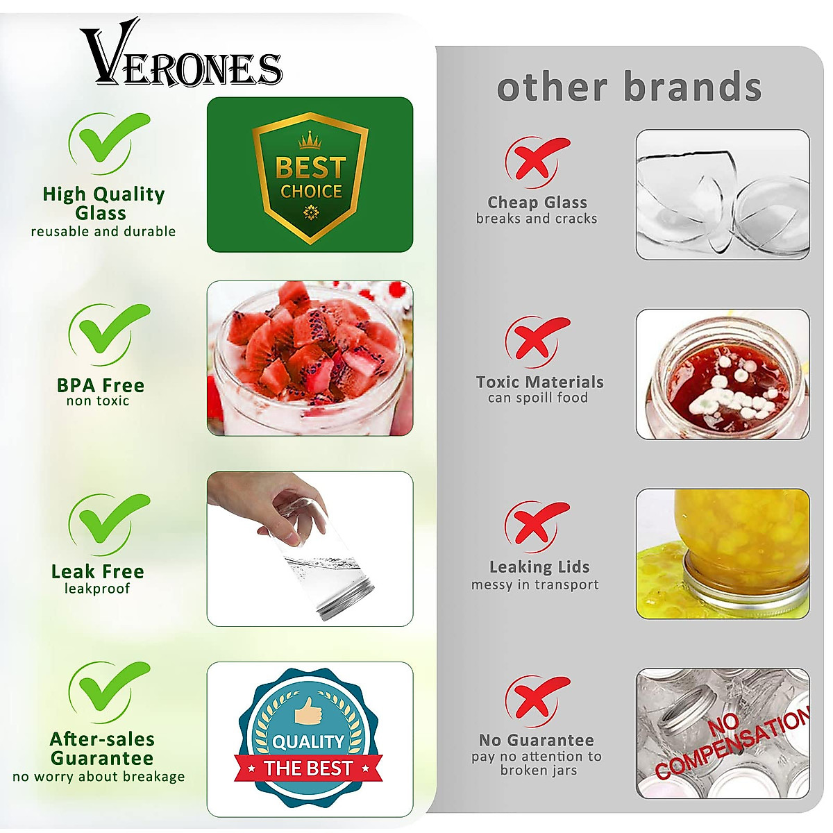 VERONES Mason Jars 8 OZ, 8 OZ Canning Jars Jelly Jars With Regular Lids, Ideal for Jam, Honey, Wedding Favors, Shower Favors