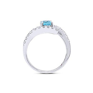 GEMVIO Collection Bypass Design, 5X7MM Oval Blue Topaz Gemstone And Cubic Zirconia Promise Ring In 14k White Gold Over Sterling Silver Sterling Silver Engagement Wedding Ring For Womens Size-6