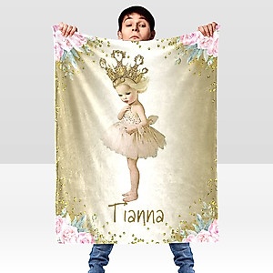 XOZOTY Personalized Golden Hat Girl Pink Flowers Golden Baby Blanket with Name Custom Baby Nursery Throw Fleece Blankets for Boys and Girls Birthday Tapestry 30 X 40inch