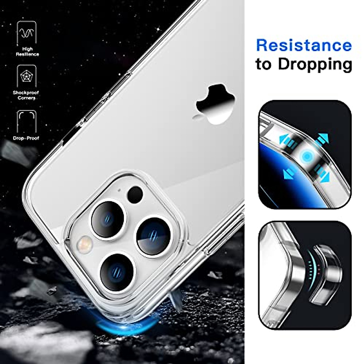 JETech Case for iPhone 14 Pro 6.1-Inch (NOT for iPhone 14 Pro Max 6.7-Inch), Non-Yellowing Shockproof Phone Bumper Cover, Anti-Scratch Clear Back (Clear)