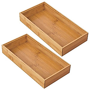 mDesign Wooden Bamboo Drawer Organizer - 12" Long Stackable Storage Box Tray for Kitchen Drawers/Cabinet - Utensil, Silverware, Spatula, and Flatware Holder - Echo Collection - 2 Pack, Natural Wood