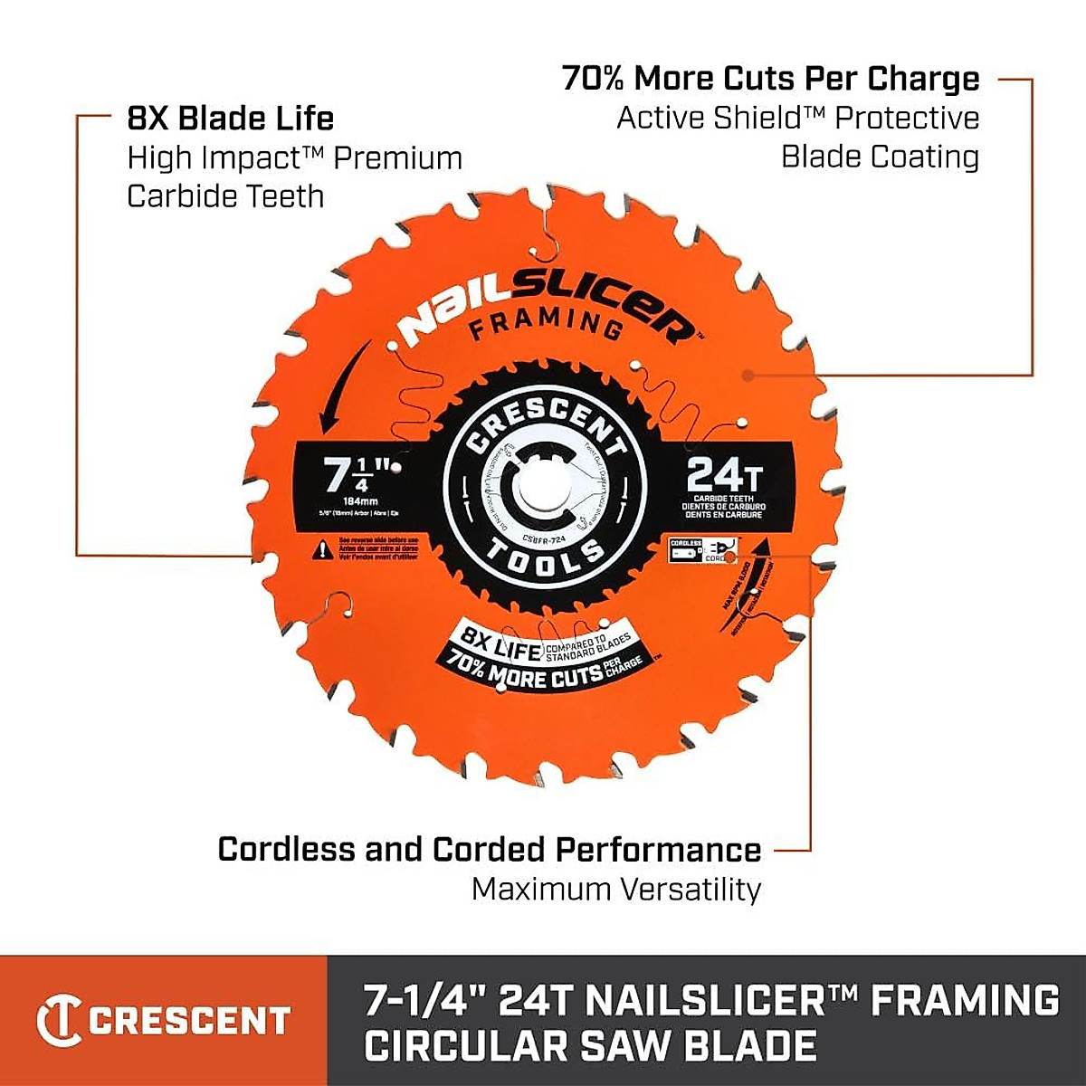 Crescent 7-1/4" 24T NailSlicer™ Framing Saw Blade CSBFR-724