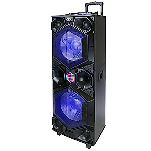 QFX E-1500 Professional Large Bluetooth Speakers | Portable PA Speaker System | Dual 15” Woofers, 1.5” Tweeter, and Party Lights