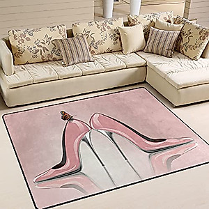 ALAZA High Heel Shoes Butterfly Non Slip Area Rug 4' x 5' for Living Dinning Room Bedroom Kitchen Hallway Office Modern Home Decorative
