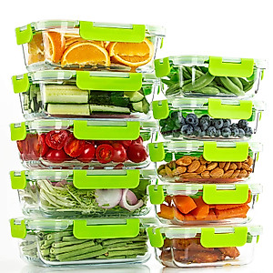 C CREST Glass Containers for Food Storage with Lids, [10-Pack] Meal Prep Containers for Kitchen, Home Use, BPA Free