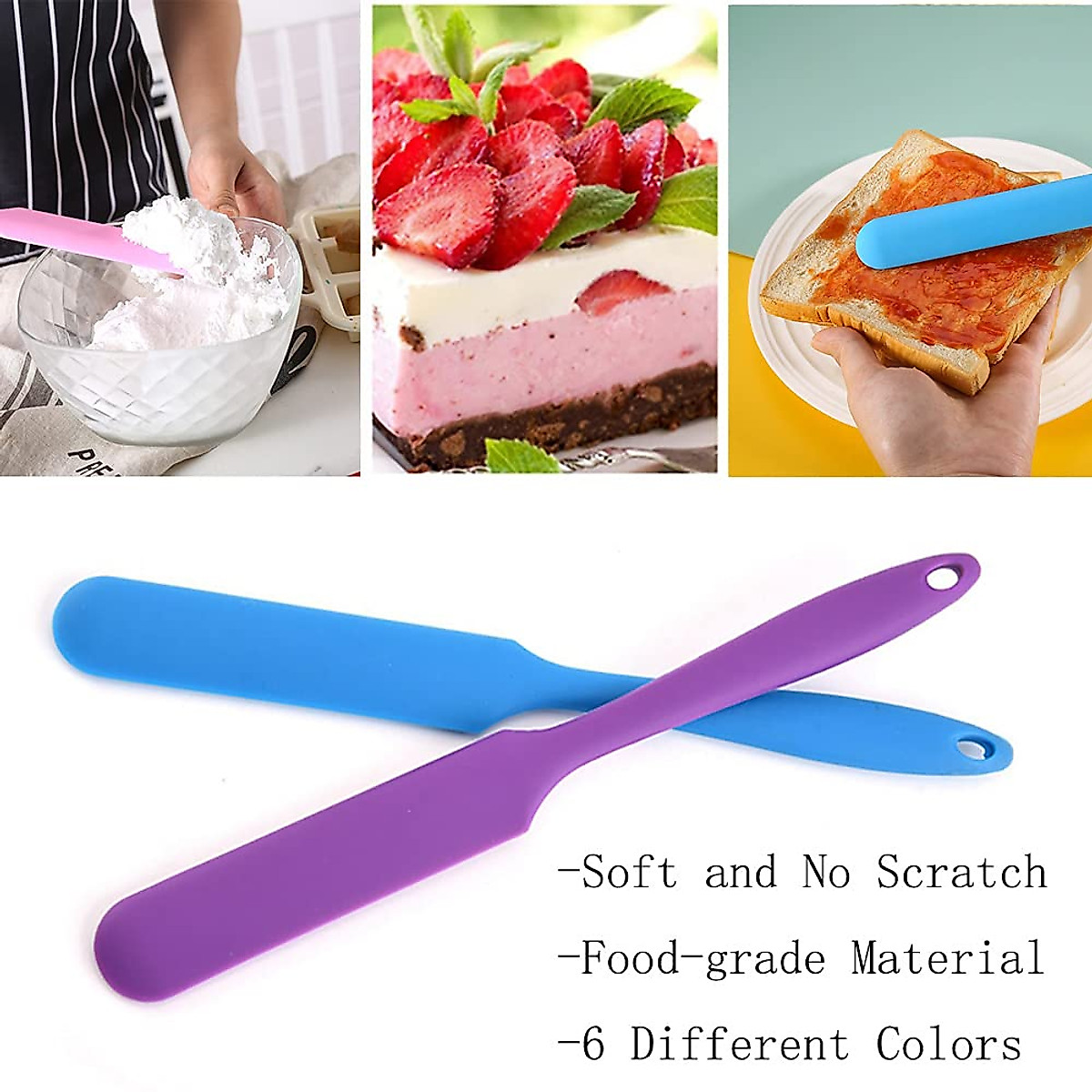 Small Silicone Spatulas Bulk for Kitchen, Baking, Cake Icing, Resin Craft(set of 6), Mini Silicon Scraper Tool, Jar Spatula with Long Handle Heat Resistant, Waxing Sticks Large with Slant for Hard Wax