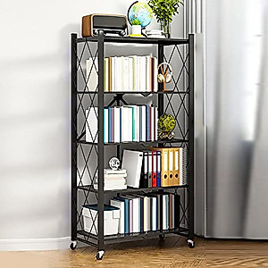 Colcolo Foldable Bookshelf Book Shelves Storage Shelves Rolling Storage Organizer for Home , Five Tier Black