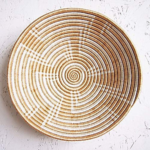 African Basket- Luhano/Rwanda Basket/Woven Bowl/Sisal & Sweetgrass Basket/Tan, White