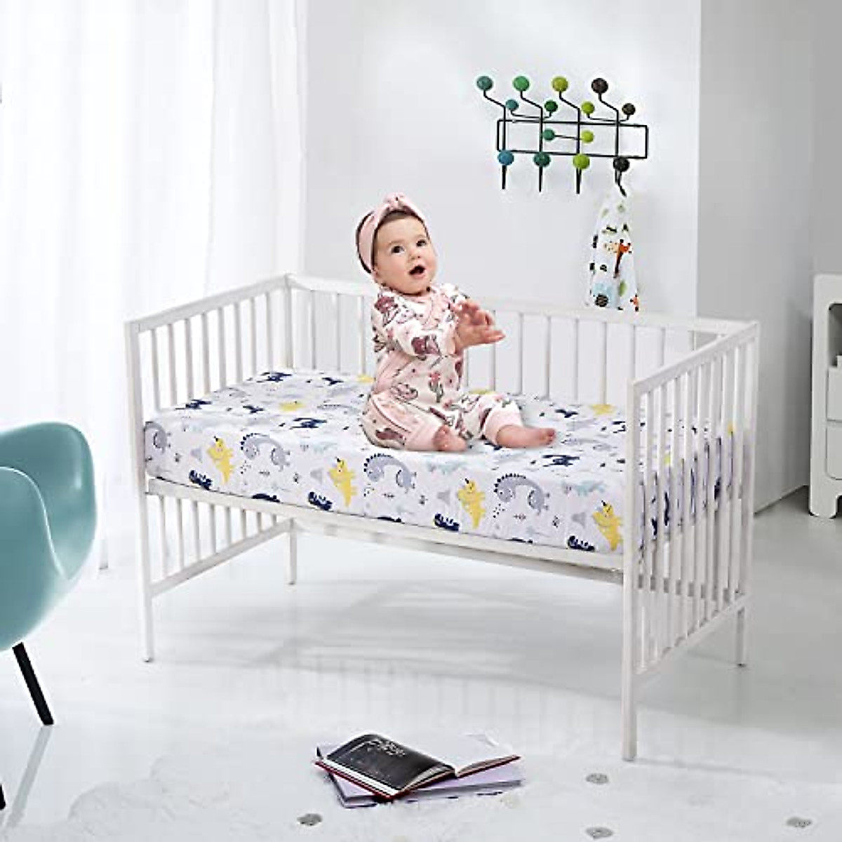 Plushii Crib Sheets for Baby Boys 4 Pack, 28"x 52" Extra Soft Microfiber Crib Sheet Set for Standard Crib & Toddler Mattress Pad, Dinosaur & Elephant & Stars & Navy Blue