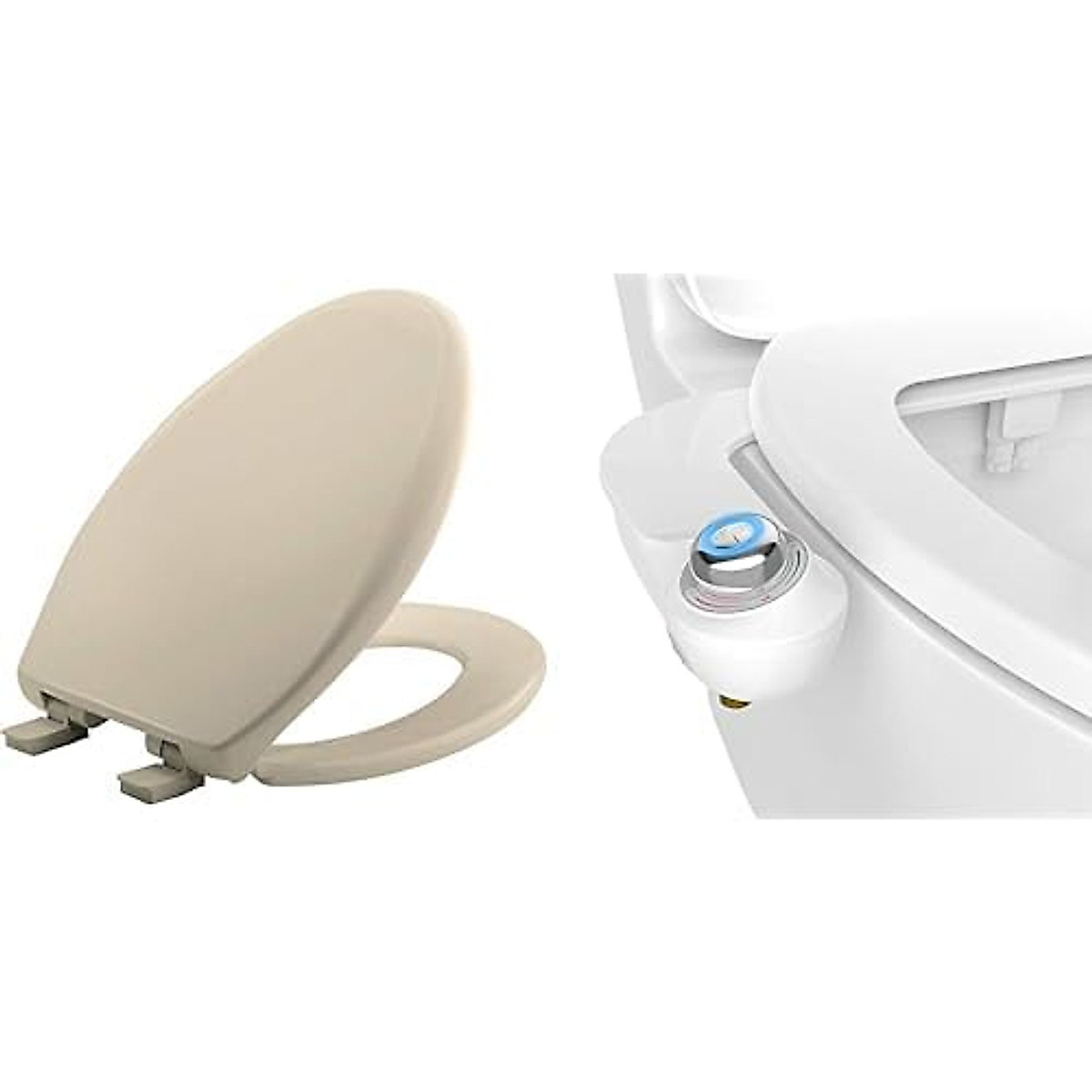Bemis Affinity Toilet Seat and Bidet Bundle, Slow Close Wood Toilet Seat with Non-Electric, Easy to Install SlimGlow Bidet Attachment, Elongated, Almond