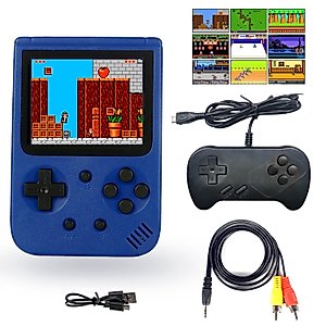 PomisGam Handheld Game Console, Retro Mini Game Player,500 Classical FC Games, Support for Connecting TV & Two Players with Rechargeable Battery Gift for Kids and Adult (Blue)
