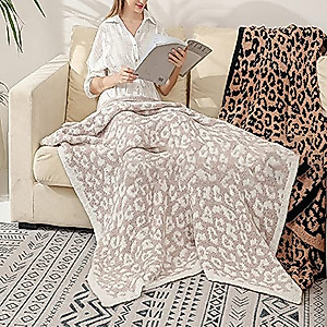 Leopard Knitted Throw Blanket Super Soft Cozy Warm Microfiber Leopard Print Blanket 60"x80"Lightweight Fluffy Reversible Beige Cheetah Print Blanket for Couch Sofa Bed Travel
