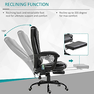 Vinsetto 7-Point Vibrating Massage Office Chair, High Back Executive Recliner with Lumbar Support, Footrest, Reclining Back, Adjustable Height, Black