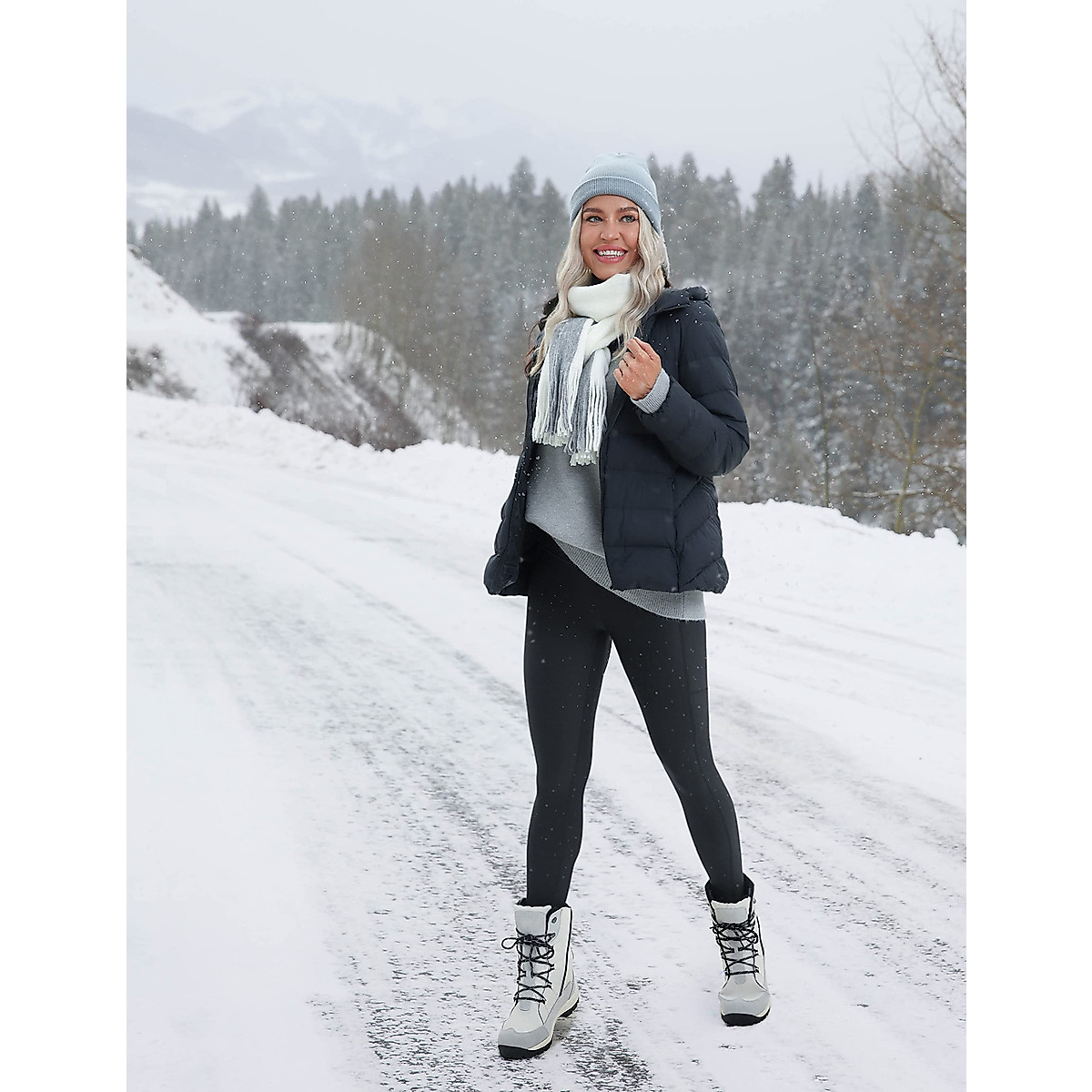 CRZ YOGA Thermal Fleece Lined Leggings Women 25'' - High Waisted Winter Workout Hiking Pants with Pockets Warm Running Tights Black Medium