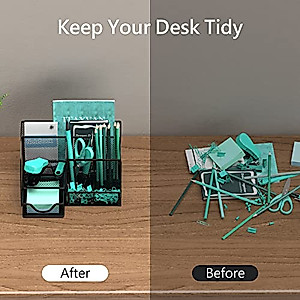 ITAYVAN Desk Organizers, Office Supplies Pencil holder with 6 Compartments and 1 Sliding Drawer, Mesh Desktop Organizer for Office, Home, Classroom and School