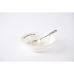 Mud Pie, White Vegetable Serving Bowl Set with Slotted Spoon, 9x6.5x2.5