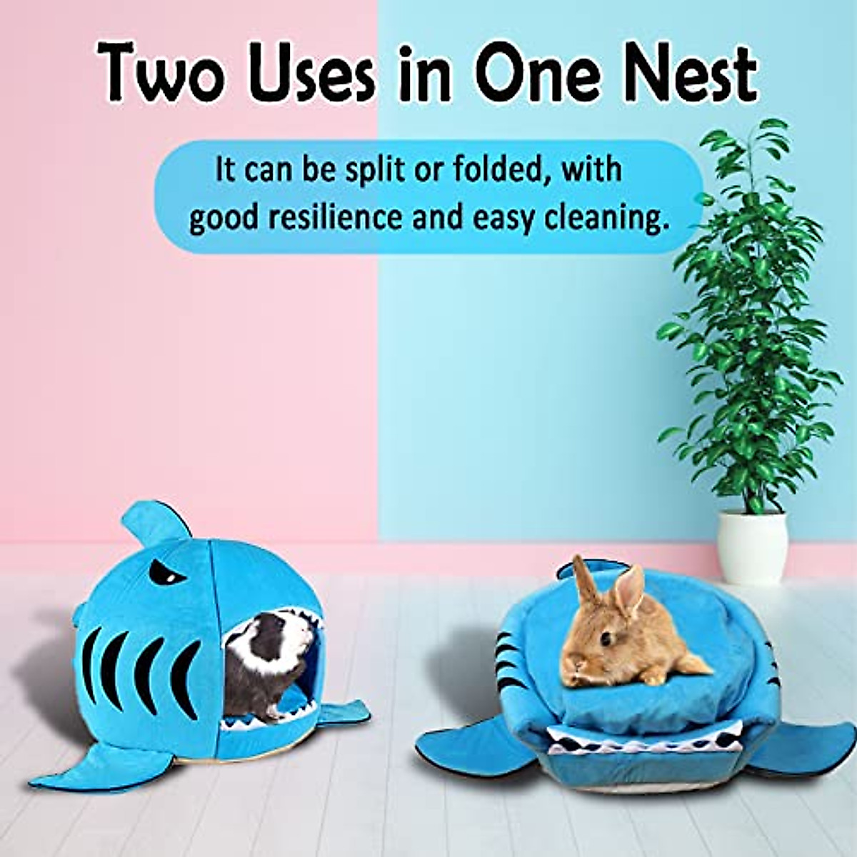 Hamiledyi Guinea Pig Bed,Large Guinea Pig Hideout Washable Winter Warm Sleeping House Shark Nest for Dwarf Rabbit Bunny Chinchilla Guinea Pig Ferret Rat