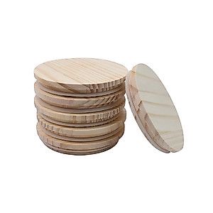 Semetall 6pcs Round Pine Wood Jar Lids with Silicone Sealing Rings 4.3 Inches Diameter Wooden Lids for Coffee Drink Mug Cup Beer Can Glasses